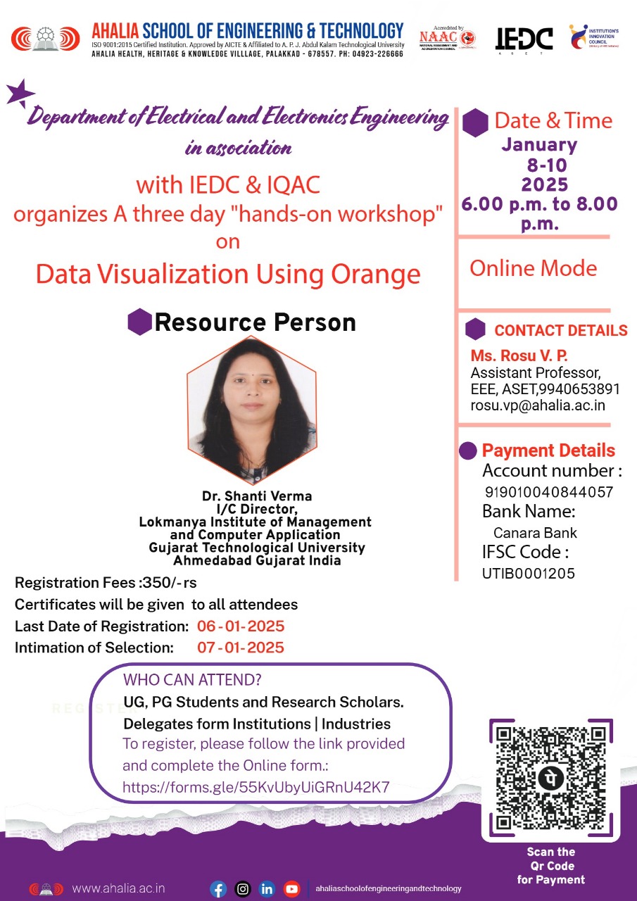 3-Day Online Workshop On Data Visualization Using Orange - Ahalia School of Engineering & Technology